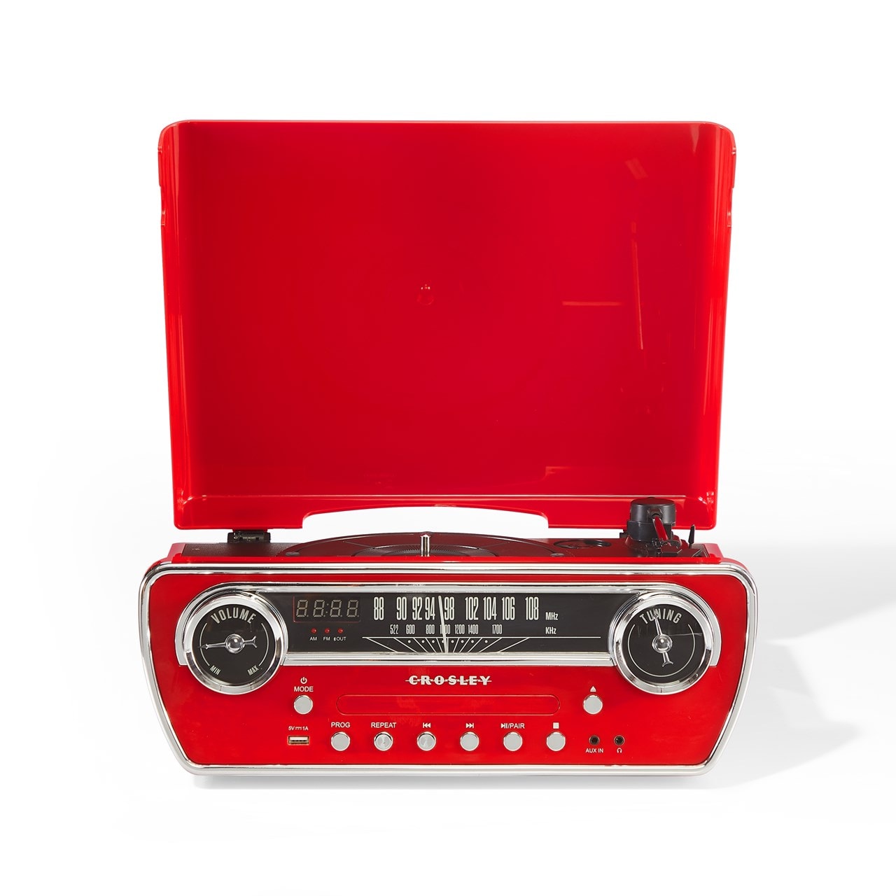 Crosley Powel 7-in-1 Red Bluetooth Turntable with FM Radio and CD ...