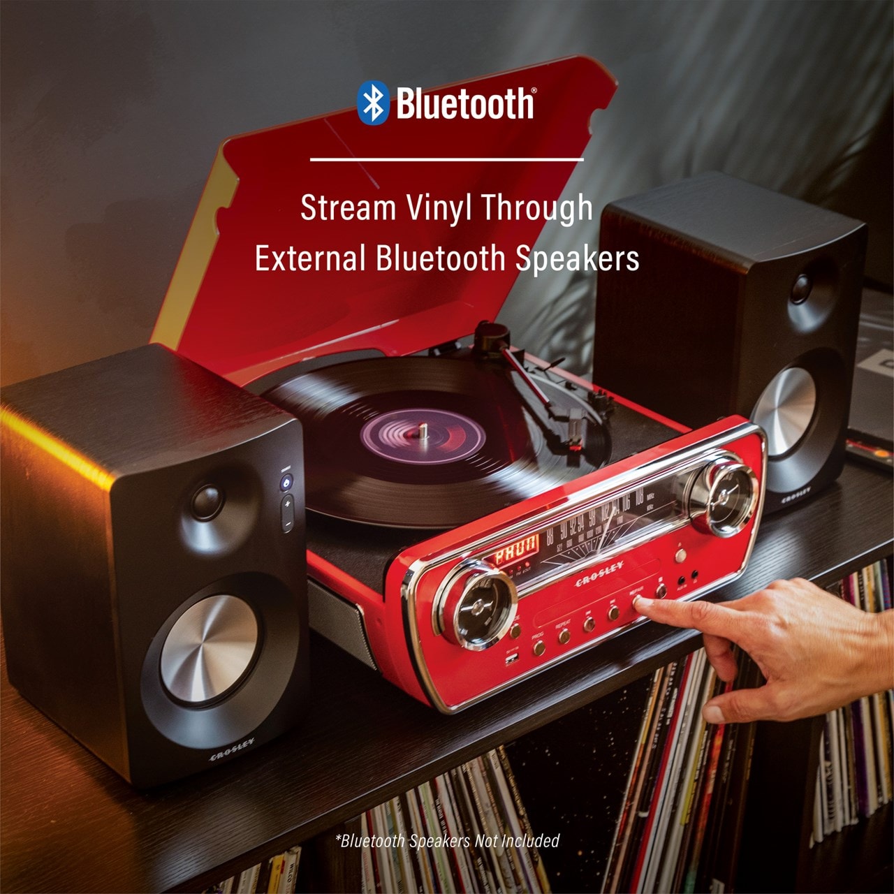 Crosley Powel 7-in-1 Red Bluetooth Turntable with FM Radio and CD ...