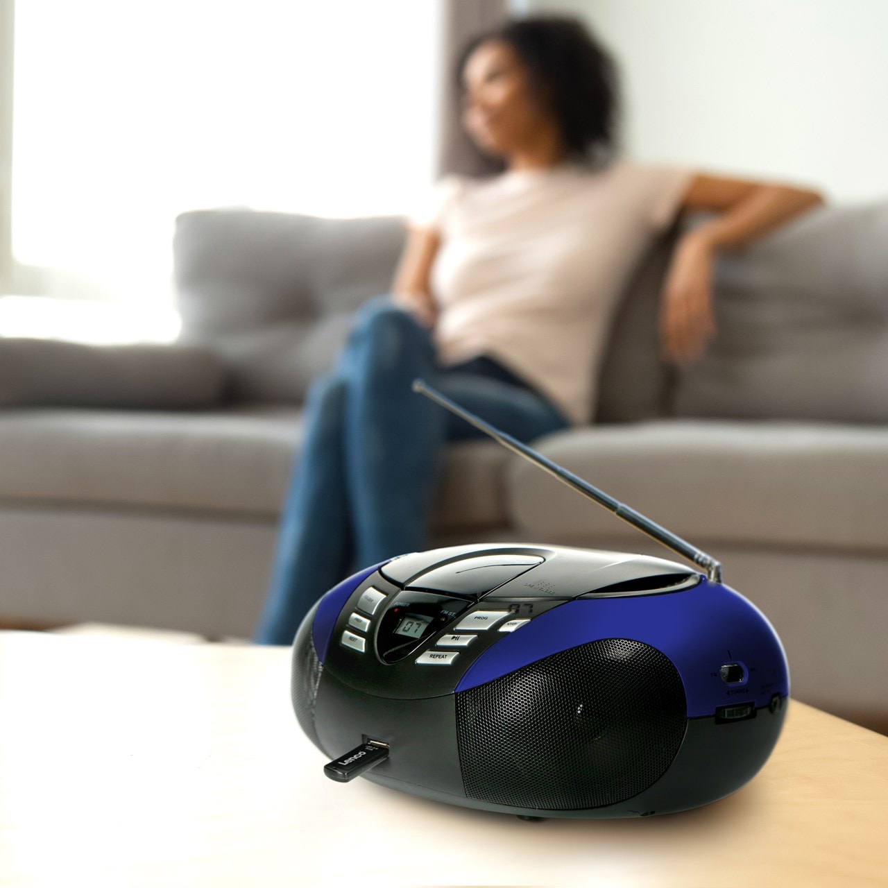 Lenco SCD-37 USB Blue CD Player with FM Radio | Boomboxes | Free shipping over £20 | HMV Store