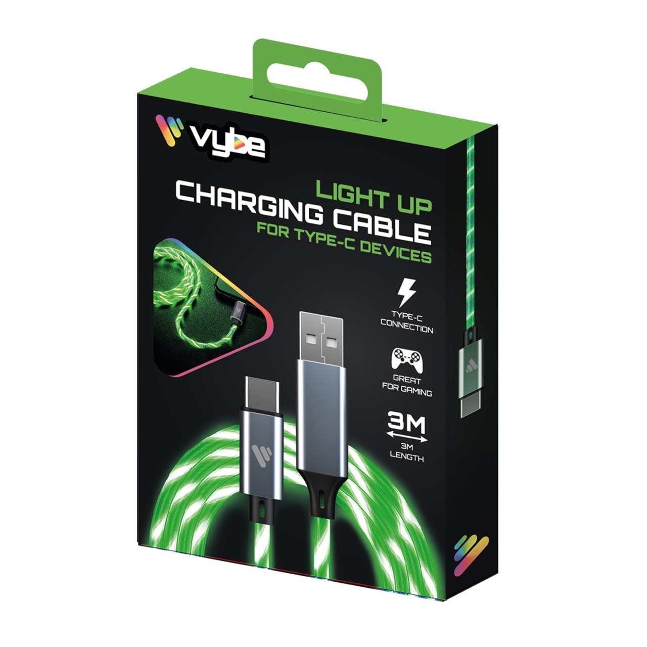 Vybe Light-Up Green USB-C Cable 3m | USB-C Cables | Free shipping over ...
