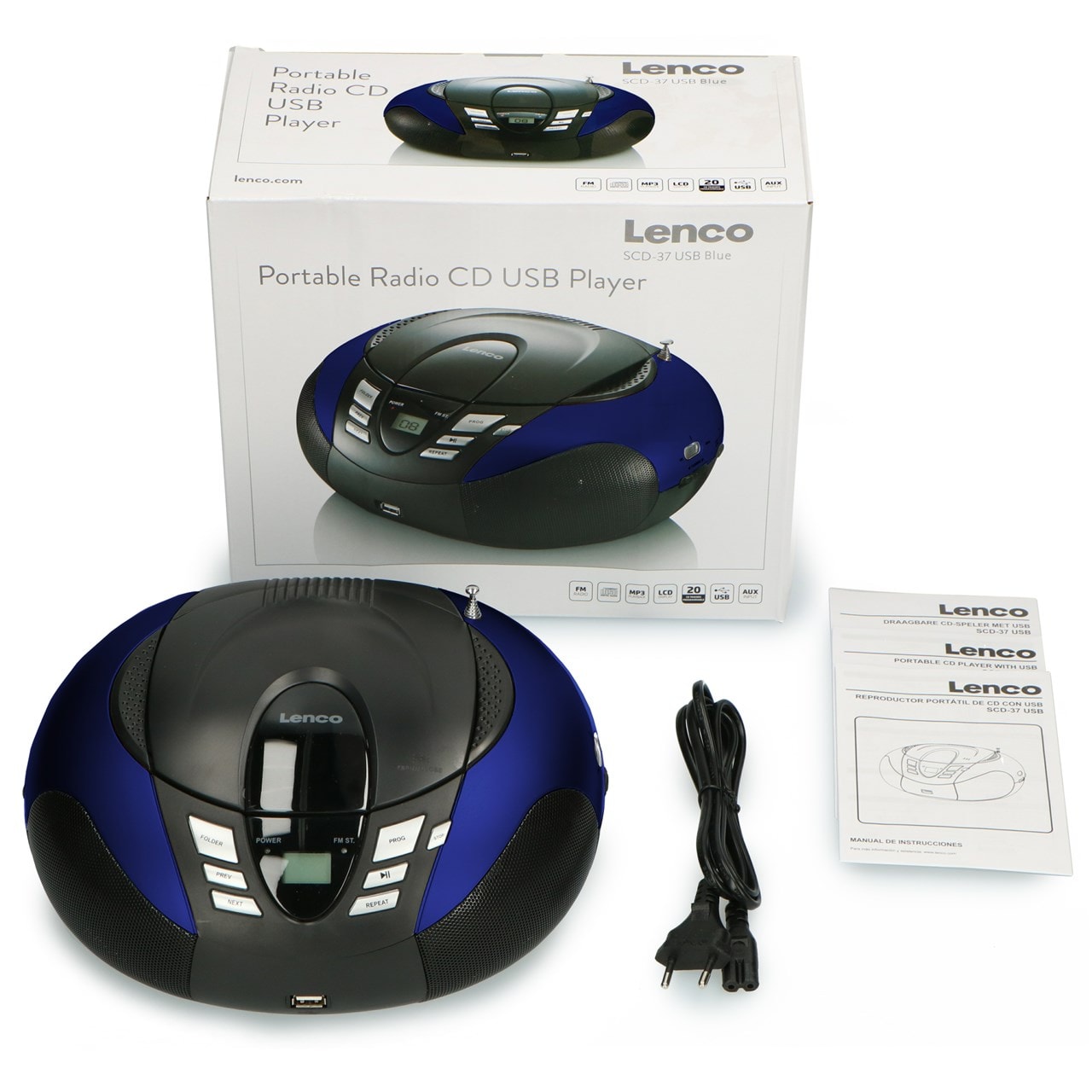Lenco SCD-37 USB Blue CD Player with FM Radio | Boomboxes | Free ...