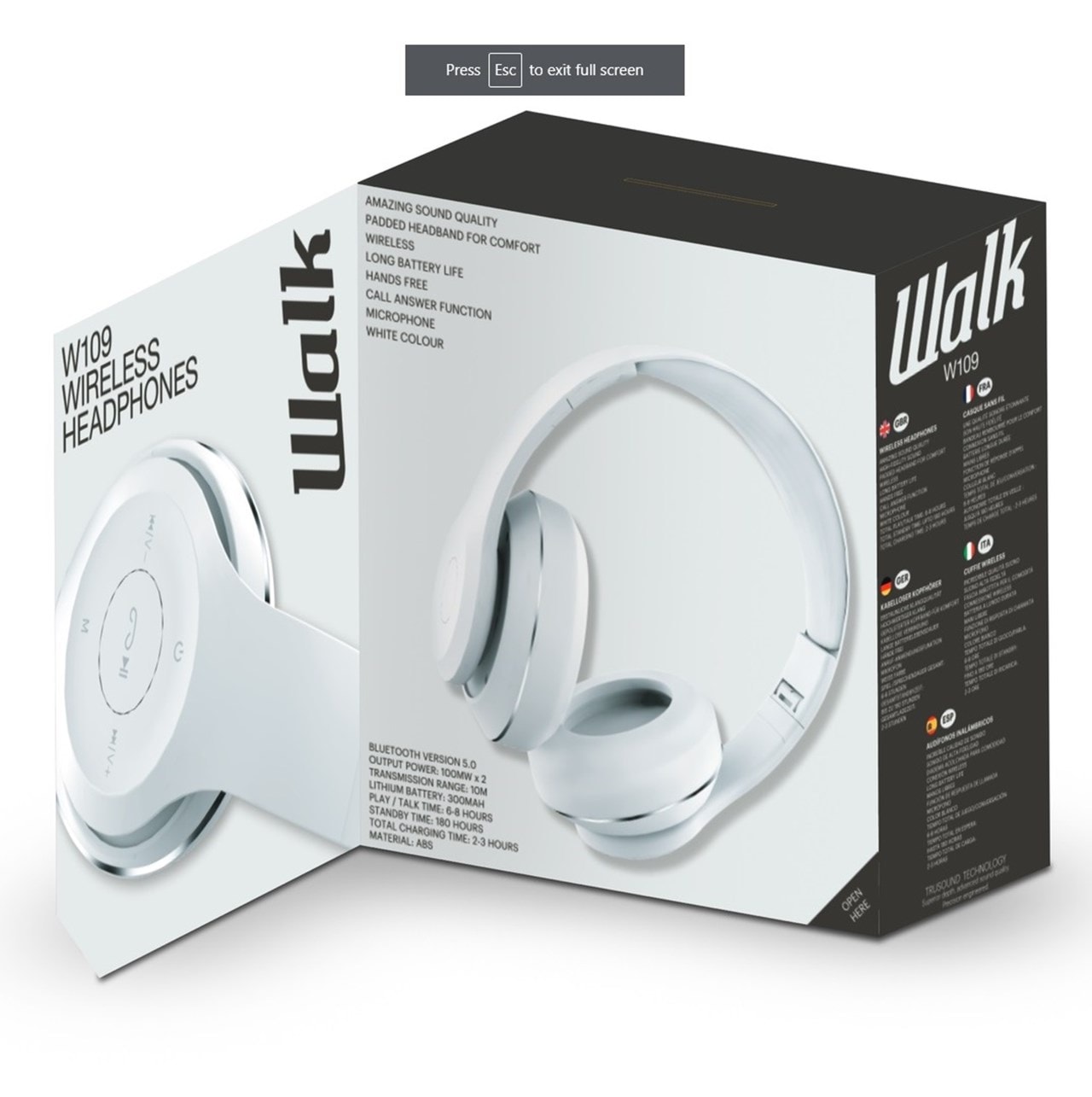 Walk Audio W109 White Bluetooth Headphones | Headphones | Free shipping ...