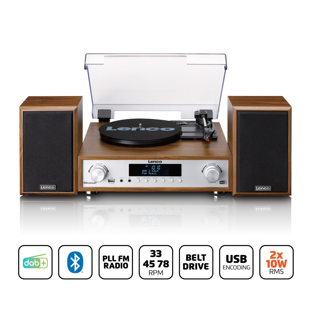 Lenco MC-160 Bluetooth Turntable & Speakers W/ DAB+/FM Radio | HMV Store