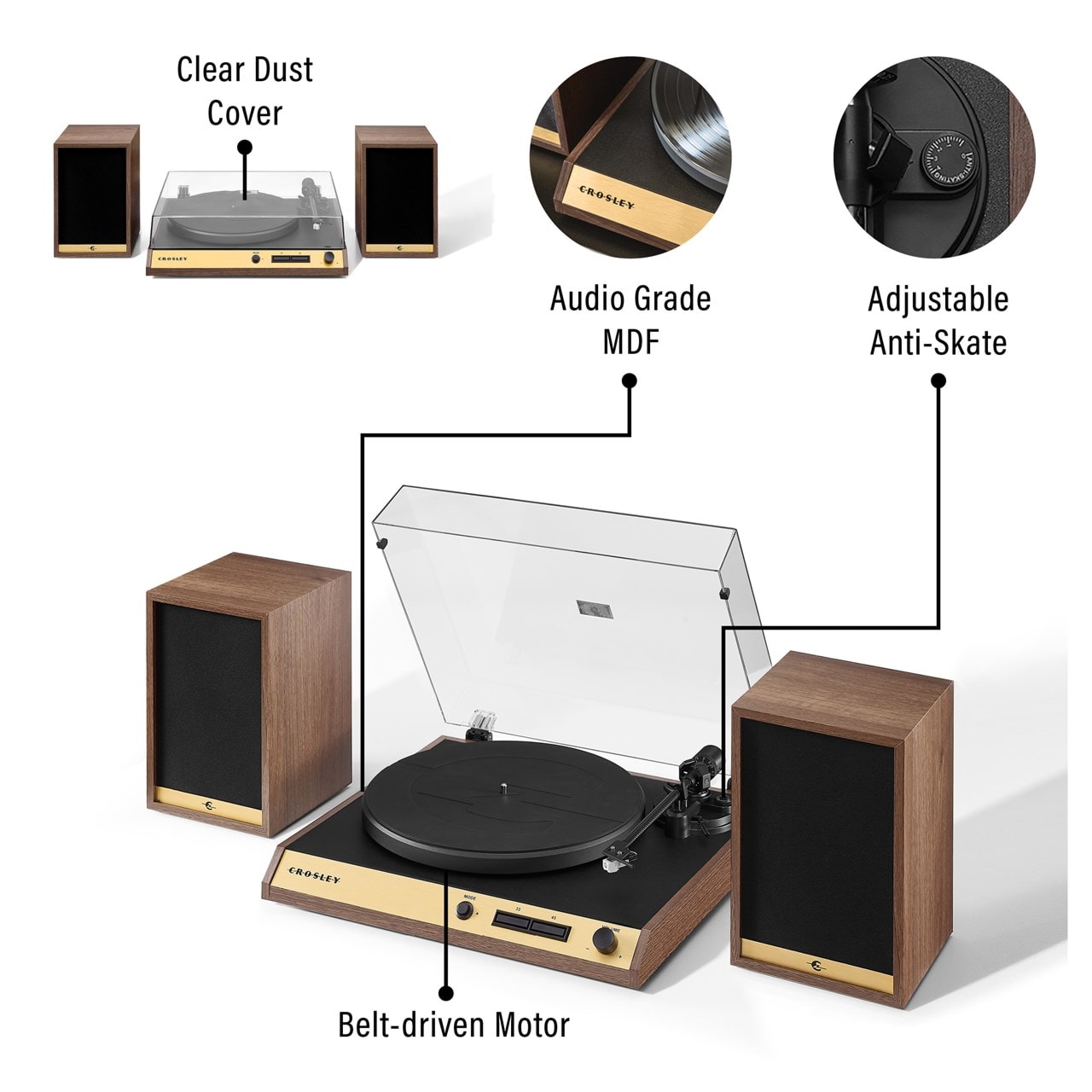 Crosley C72 Walnut Bluetooth Turntable & Speakers | Turntables | Free ...