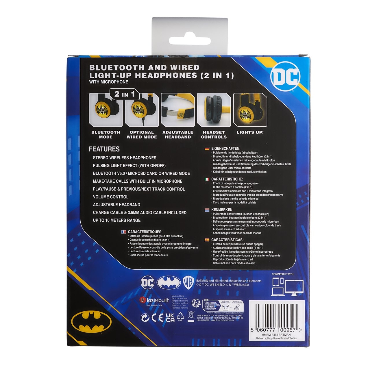 Lazerbuilt Batman Logo Light-Up Bluetooth Headphones | Headphones ...