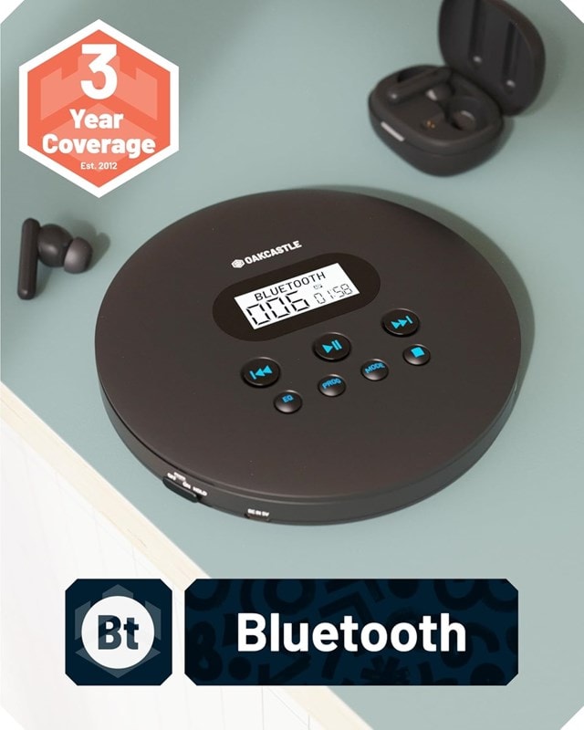 Oakcastle CD100 Black Bluetooth Portable CD Player | HMV Store