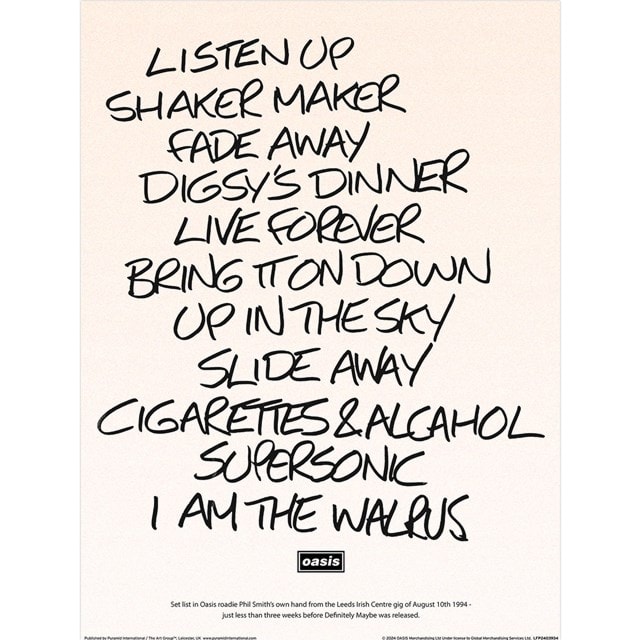 Set List Oasis 30cm x 40cm Print | HMV Store