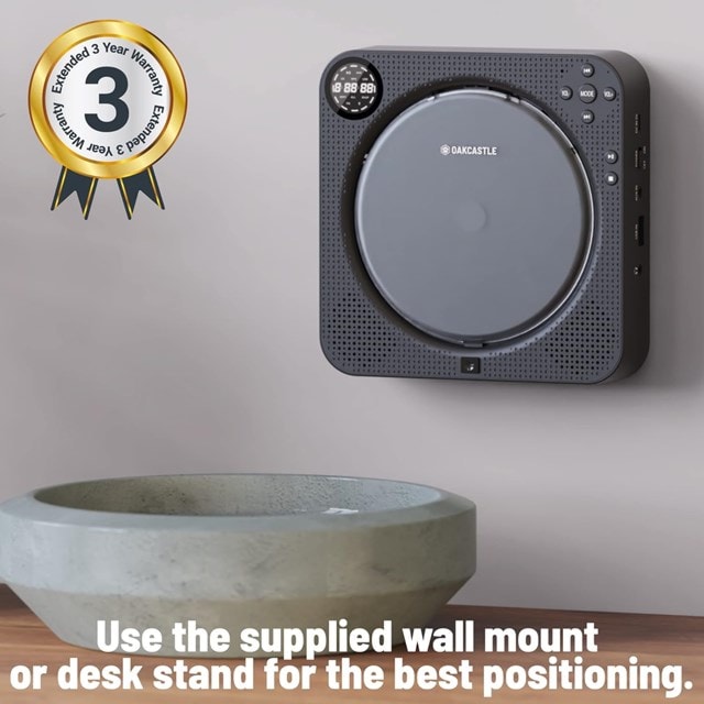 Oakcastle CD150 Black Bluetooth Portable CD Player With Wall Mount ...