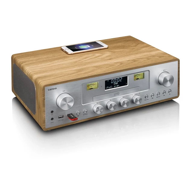 Lenco DAR-281WDSI Silver/Wood Bluetooth HiFi System | HMV Store