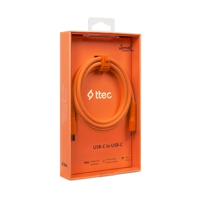 Ttec Neon Orange USB-C to USB-C 60W Cable 1.2m | HMV Store