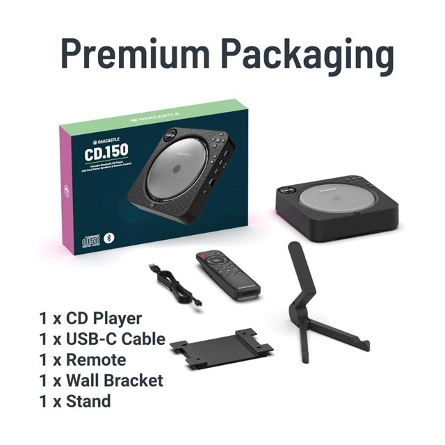 Oakcastle CD150 Black Bluetooth Portable CD Player With Wall Mount ...