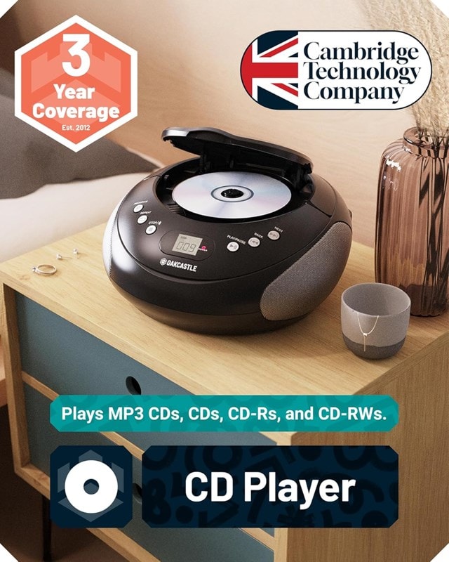 Oakcastle CD250 Black Bluetooth CD Player with FM Radio | HMV Store