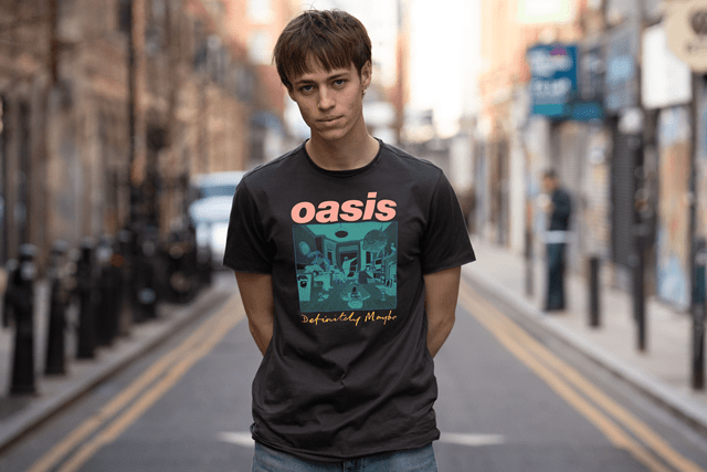 Definitely Maybe Pink Oasis hmv Exclusive Charcoal Tee | T-Shirt | Free ...