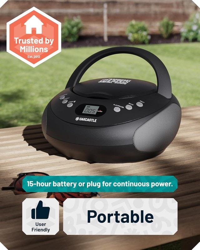 Oakcastle CD250 Black Bluetooth CD Player with FM Radio | HMV Store