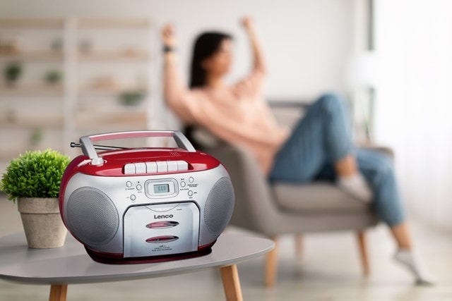 Lenco SCD-420RD Red CD Player With Cassette & FM Radio | HMV Store