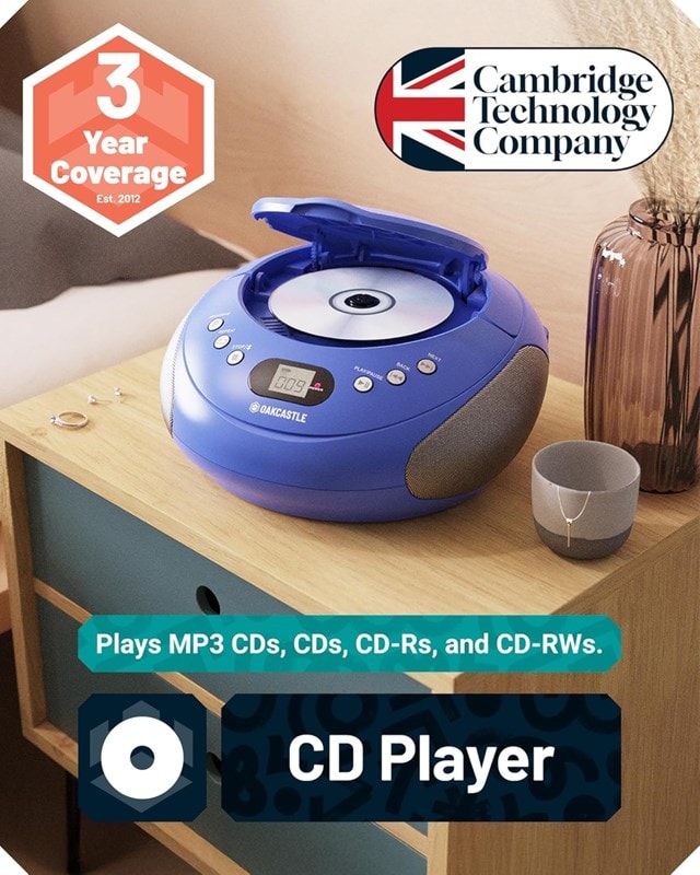 Oakcastle CD250 Blue Bluetooth CD Player with FM Radio | HMV Store