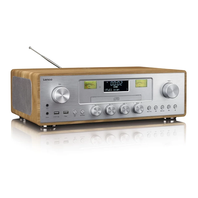 Lenco DAR-281WDSI Silver/Wood Bluetooth HiFi System | HMV Store