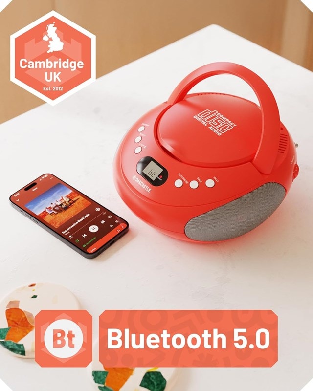Oakcastle CD250 Red Bluetooth CD Player with FM Radio | HMV Store