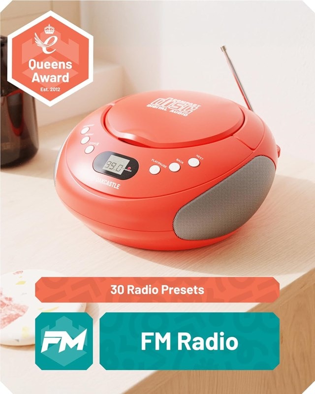 Oakcastle CD250 Red Bluetooth CD Player with FM Radio | HMV Store