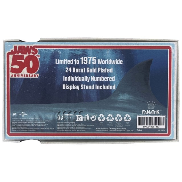 Jaws 50th Anniversary 24K Gold Plated Amity Regatta Ticket | HMV Store
