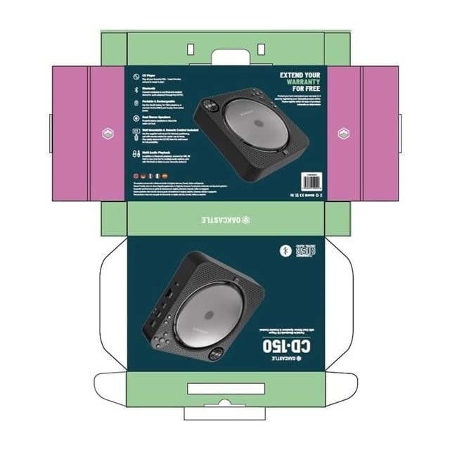 Oakcastle CD150 Black Bluetooth Portable CD Player With Wall Mount ...
