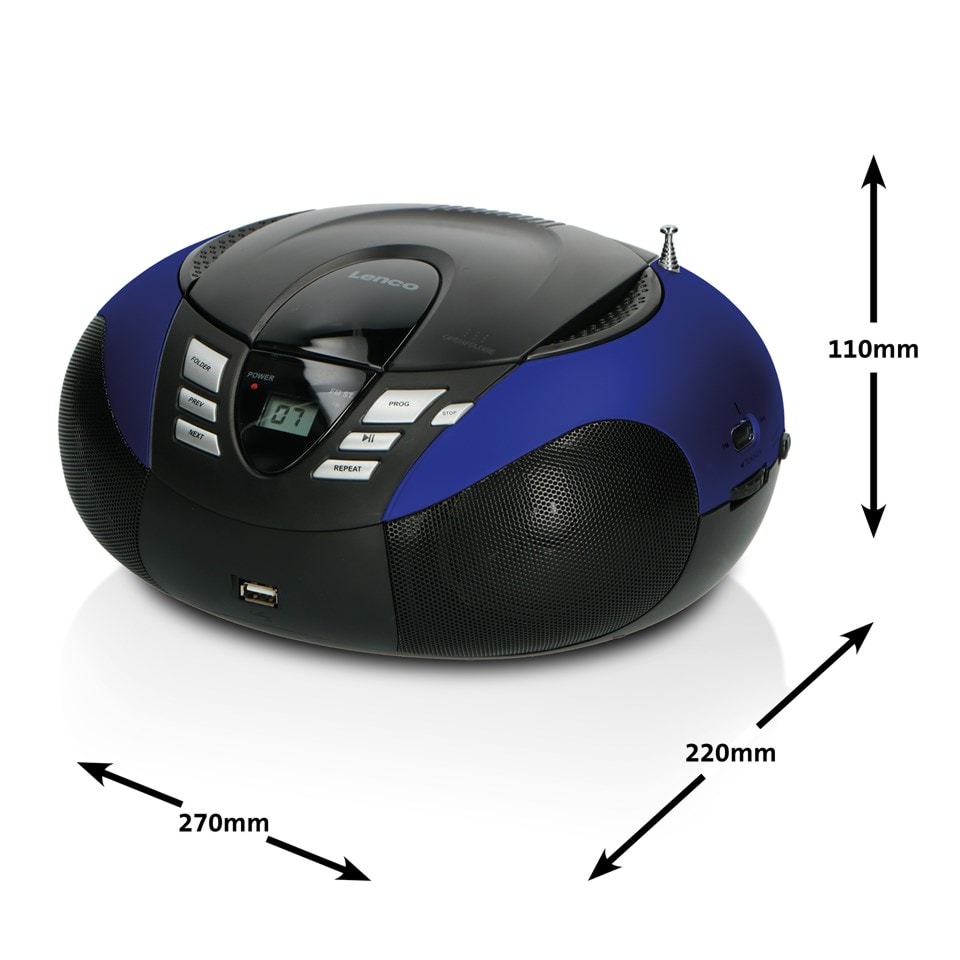 Lenco SCD-37 USB Blue CD Player with FM Radio | Boomboxes | Free shipping over £20 | HMV Store
