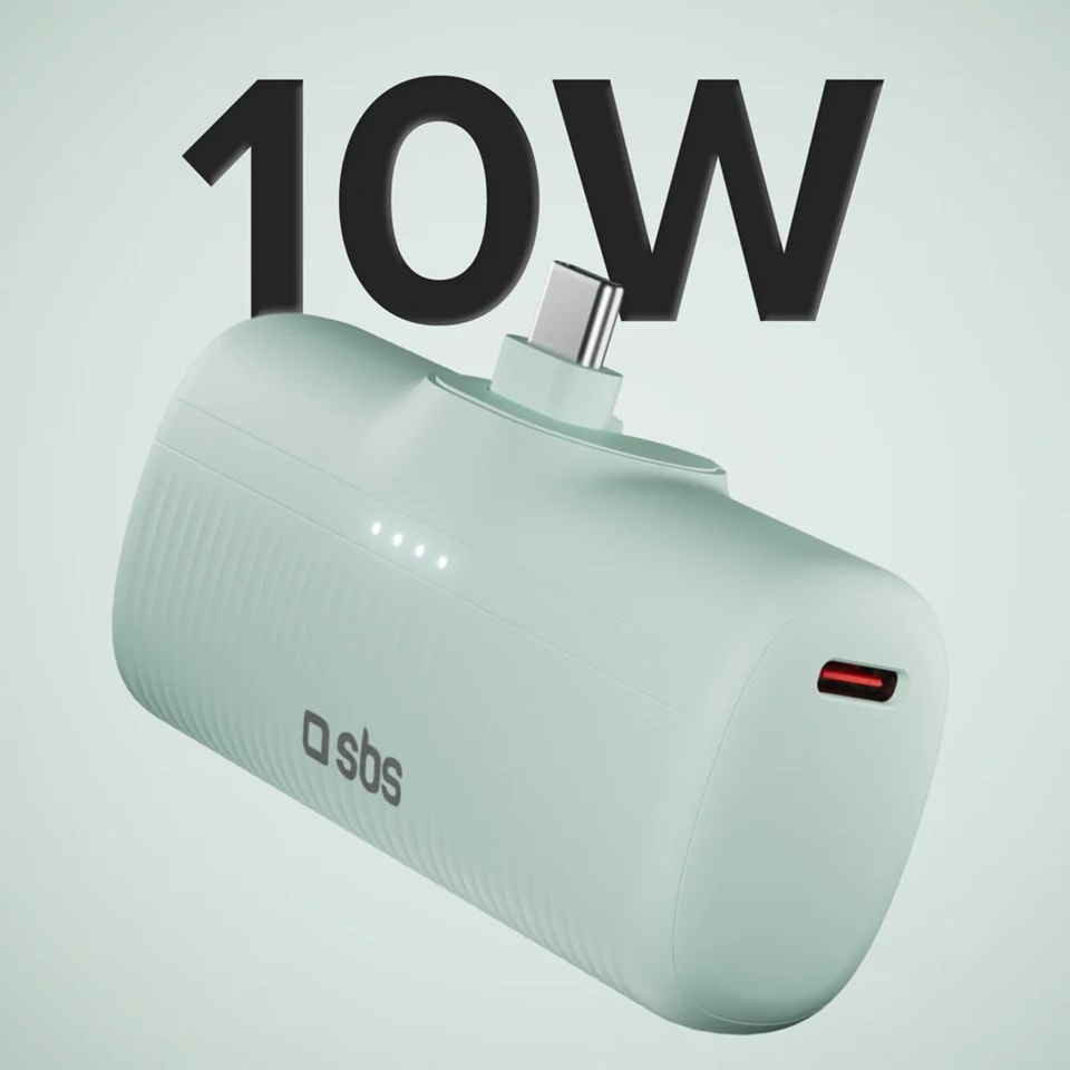 SBS Eco Range Light Green 5000mAh Power Bank with Integrated USB-C ...