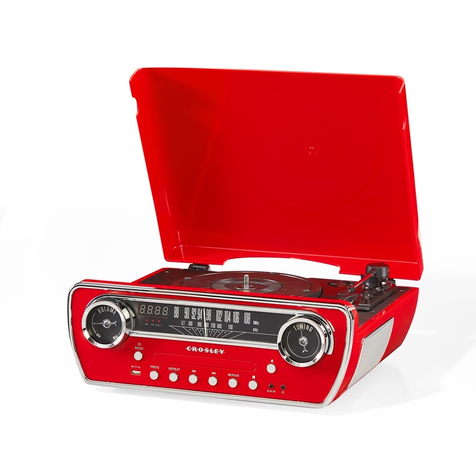 Crosley Powel 7-in-1 Red Bluetooth Turntable with FM Radio and CD ...