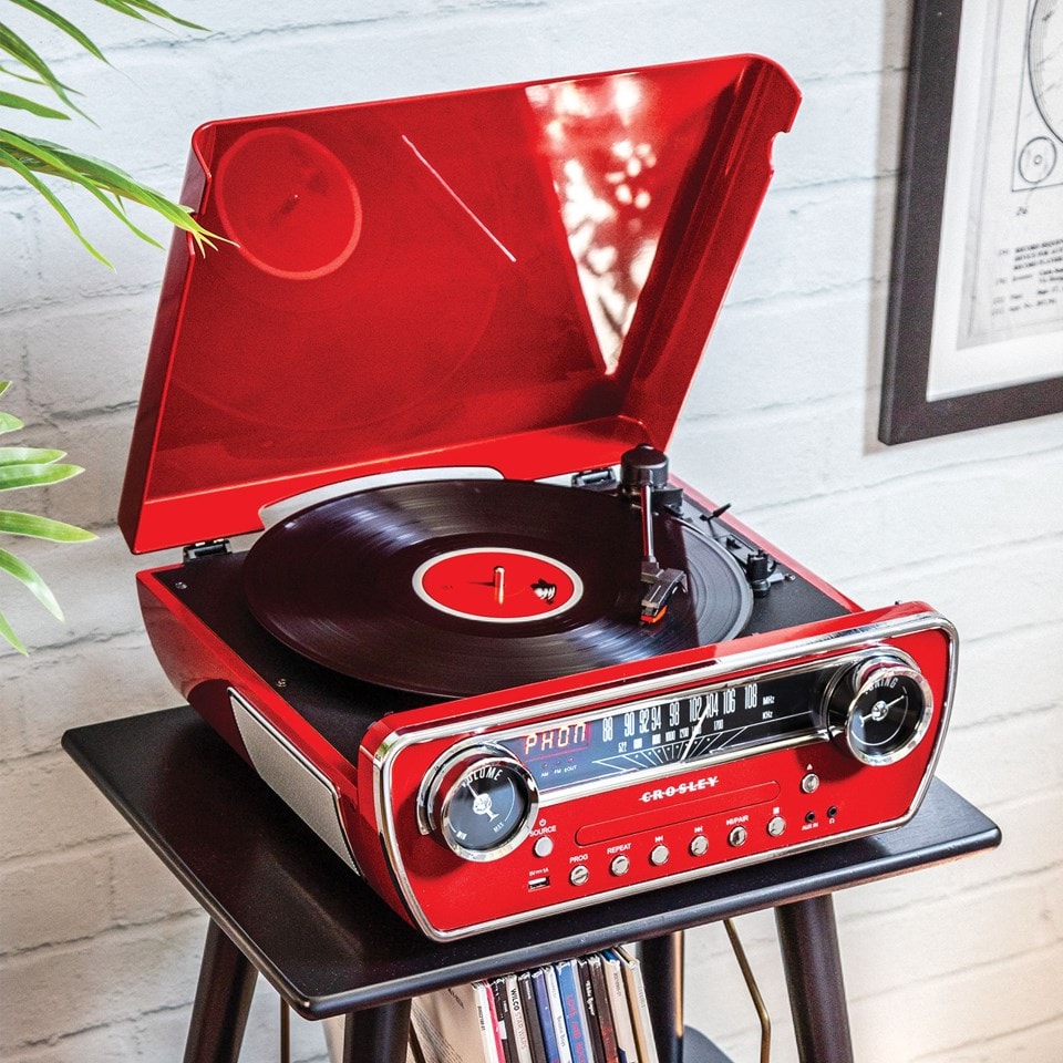Crosley Powel 7-in-1 Red Bluetooth Turntable with FM Radio and CD ...