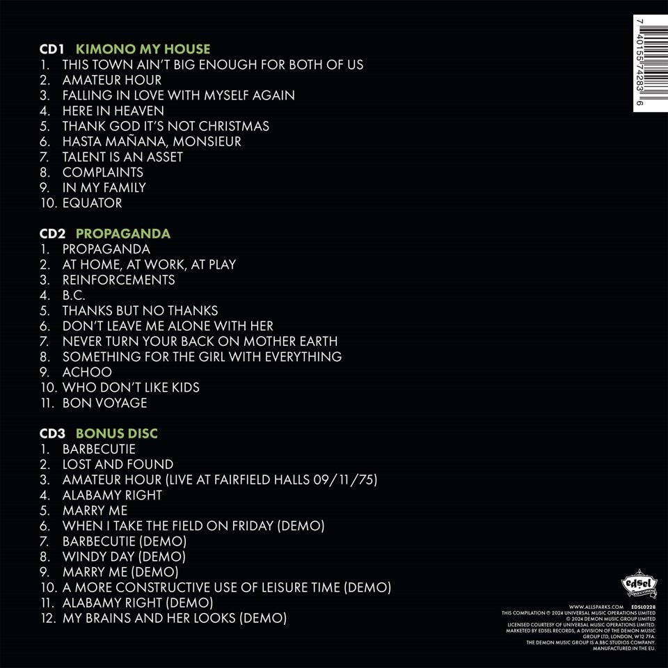 Sparks 1974: Kimono My House & Propaganda 30th Anniversary 3CD | CD Box Set | Free shipping over ...