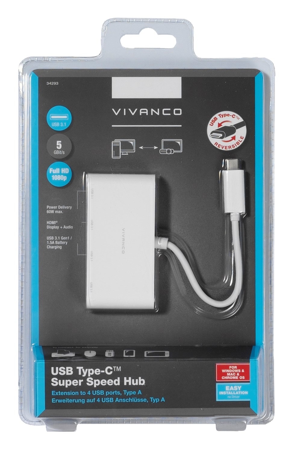 Vivanco USB-C 4 Port Hub | PC Accessories | Free shipping over £20 ...