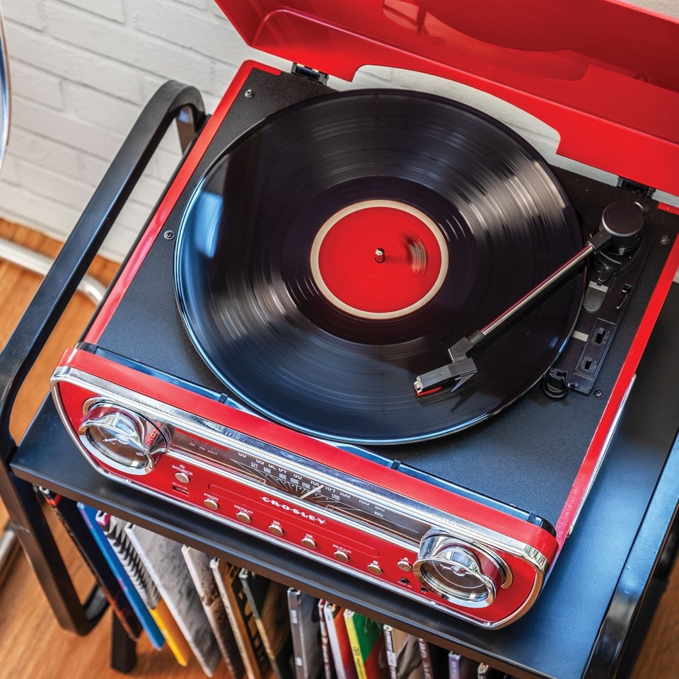 Crosley Powel 7-in-1 Red Bluetooth Turntable with FM Radio and CD ...