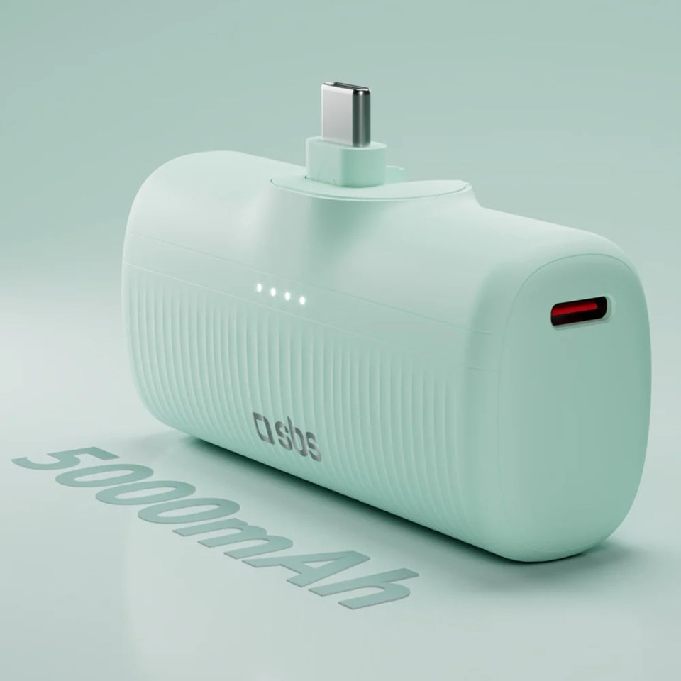 SBS Eco Range Light Green 5000mAh Power Bank with Integrated USB-C ...